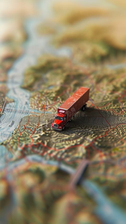 Top View of a Model of a Truck Standing on a Map, Freight ...
