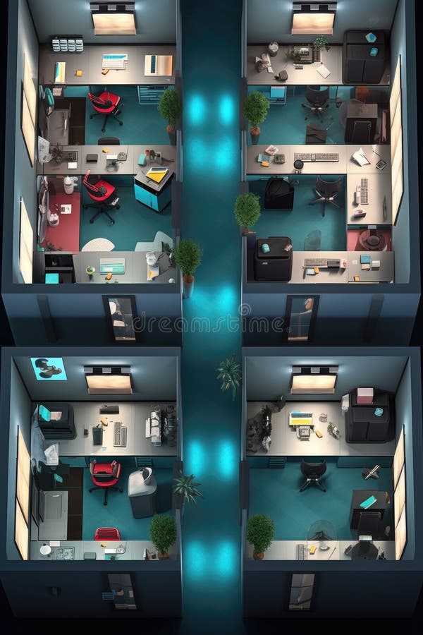 Top View of a Modern Call Center Workplace Setup Stock Illustration ...