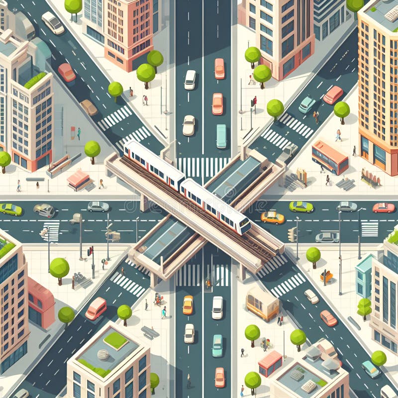 Top View Modern City with Crossroads and Overpass Stock Illustration ...