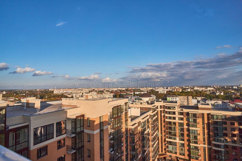 Top View of Modern City in Lights of Sunset Stock Image - Image of ...