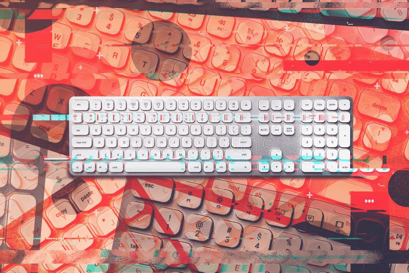 Top View of Modern Computer Keyboard with Glitch Effect Stock Photo ...