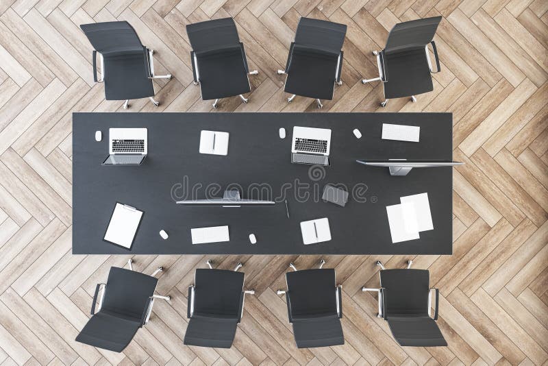 Top View of Modern Coworking Office Interior with Computers and ...