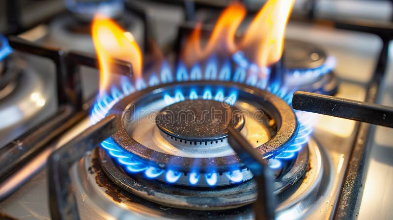 Top View of Modern Gas Hob with Blue Flames in Home Kitchen Stock Photo ...