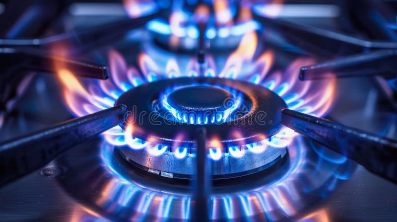 Gas Hob with Blue Flames, Kitchen Design and Cooking Concepts Stock ...
