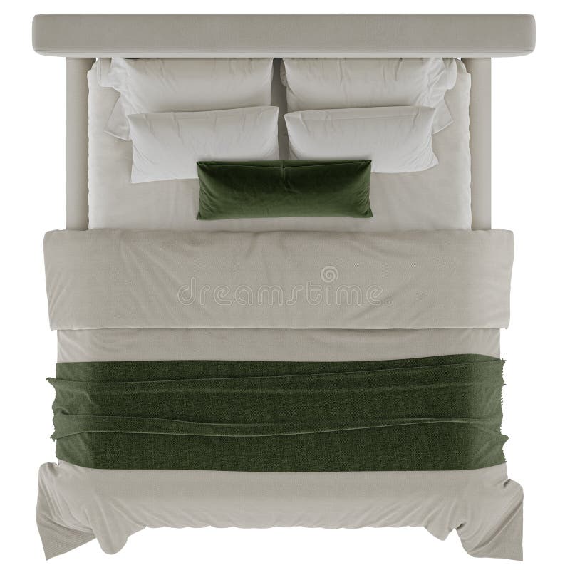 Top View of Modern Green and White Double Bed Stock Image - Image of ...