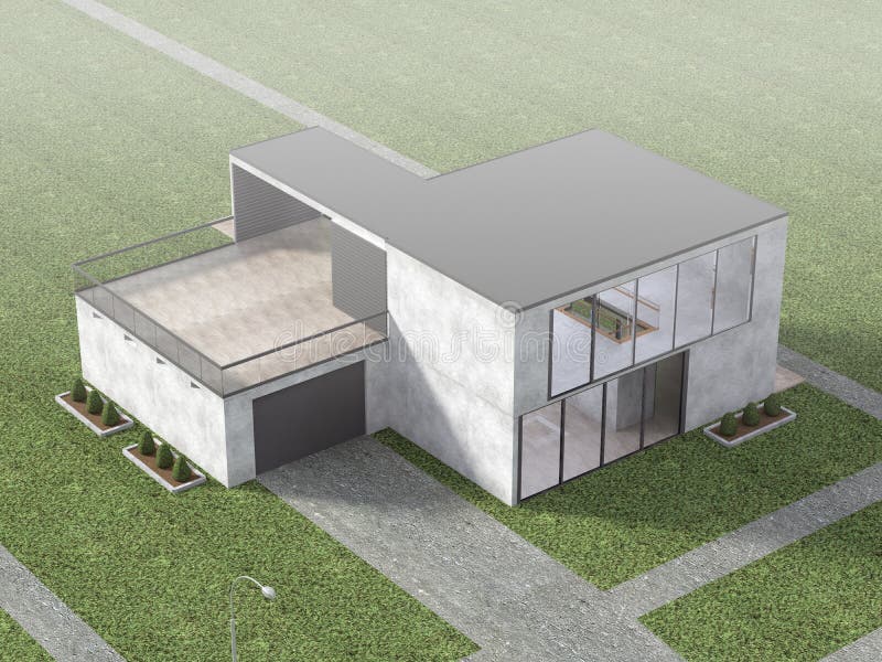 Top View of Modern House in Mountains Landscape in Minimalistic Desing ...