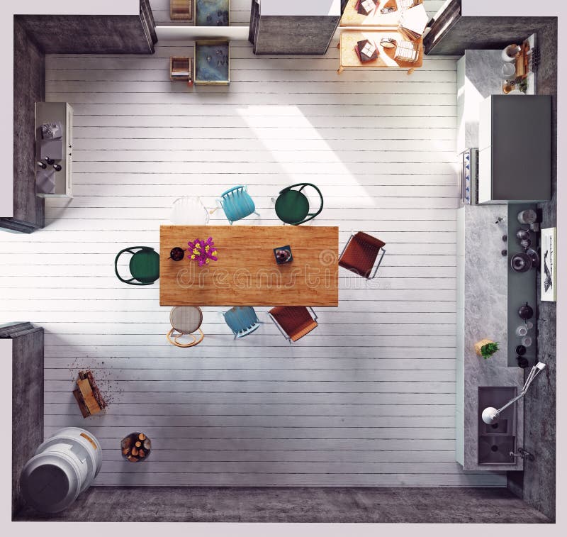 Top View of the Modern Kitchen Stock Illustration - Illustration of ...