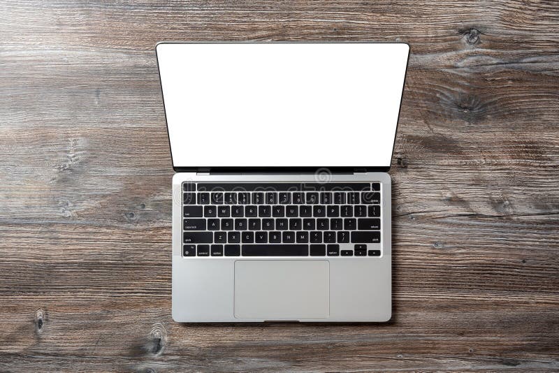 Top View of a Modern Laptop with an Open White Screen on a Beautiful ...