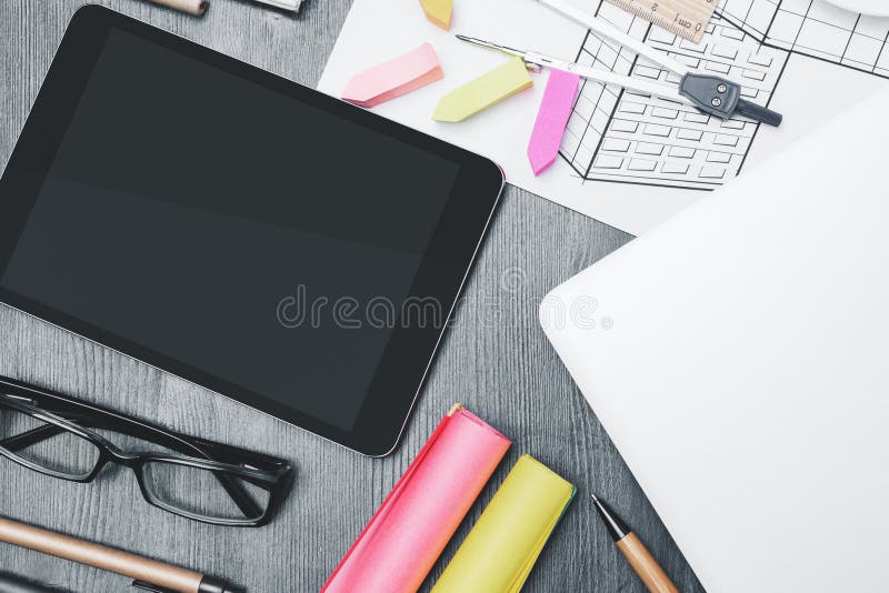 Modern messy table stock image. Image of school, closeup - 110672459
