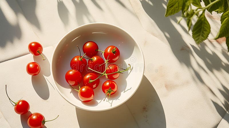 Top View of Modern Minimal Beautiful Round White Ceramic with Cherry ...