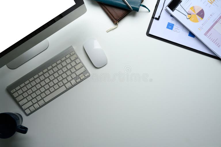 Top View of Modern Office Desk with Computer and Documents Stock Image ...