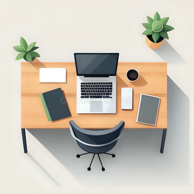 Top View of Modern Office Desk with Flat Design - Generated by Ai Stock ...