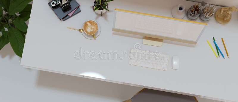 Top View of a Modern Office Desk with Pc Desktop Computer Stock ...