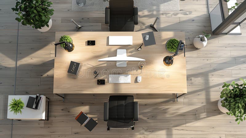 Modern Minimalist Office Workspace: Top-Down View of a Clean, Organized ...
