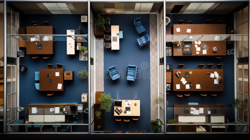 Top View on Modern Open Space Office with Comfortable Workplaces. by ...