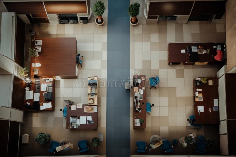 Top View on Modern Open Space Office with Comfortable Workplaces. by ...