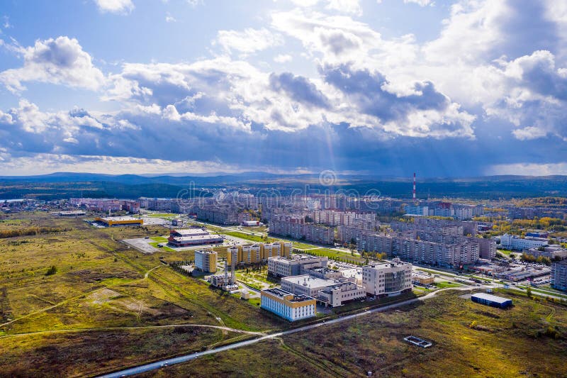 Top View of Modern Small Town Stock Photo - Image of cloud, city: 264570632