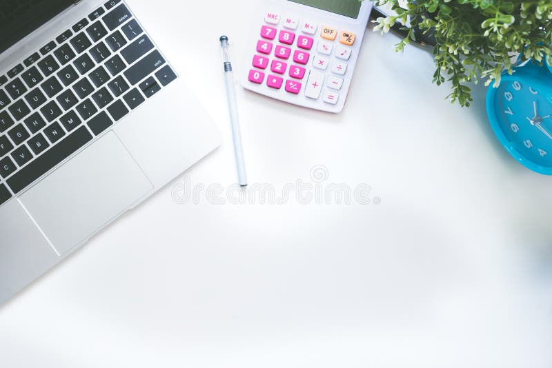 Top View of Modern Work Space Office Desk Table with Computer Stock ...