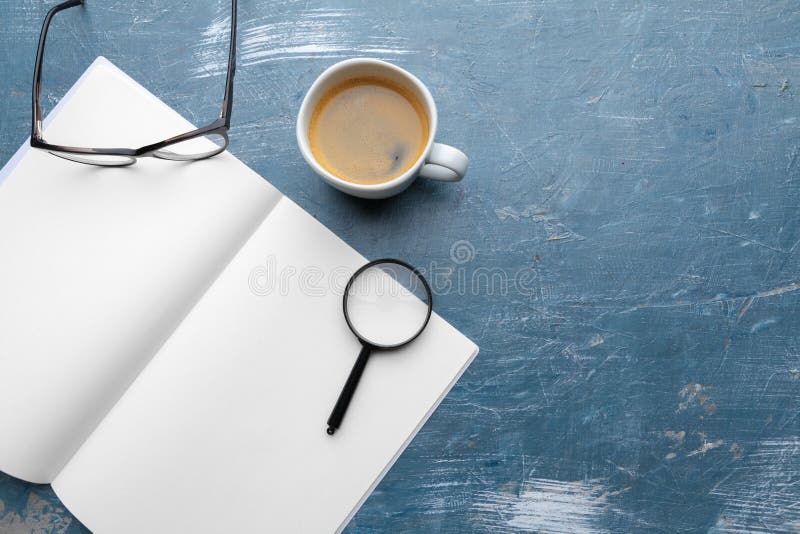 Top View of Modern Workplace on Blue Table. Creative Photo. Stock Image ...