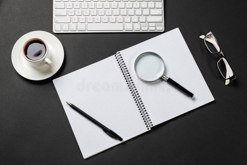 Top View of Modern Workplace with Magnifier Stock Photo - Image of ...