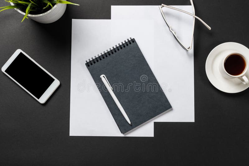 Top View of Modern Workplace with Notepad Stock Photo - Image of ...