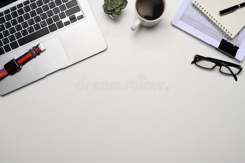 Top View Modern Workspace with Laptop, Smartphone, Document and Glasses ...