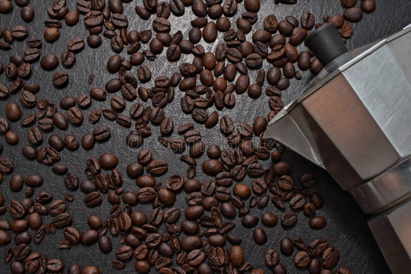 Top View of the Moka Pot on the Black Surface Covered with Scattered ...