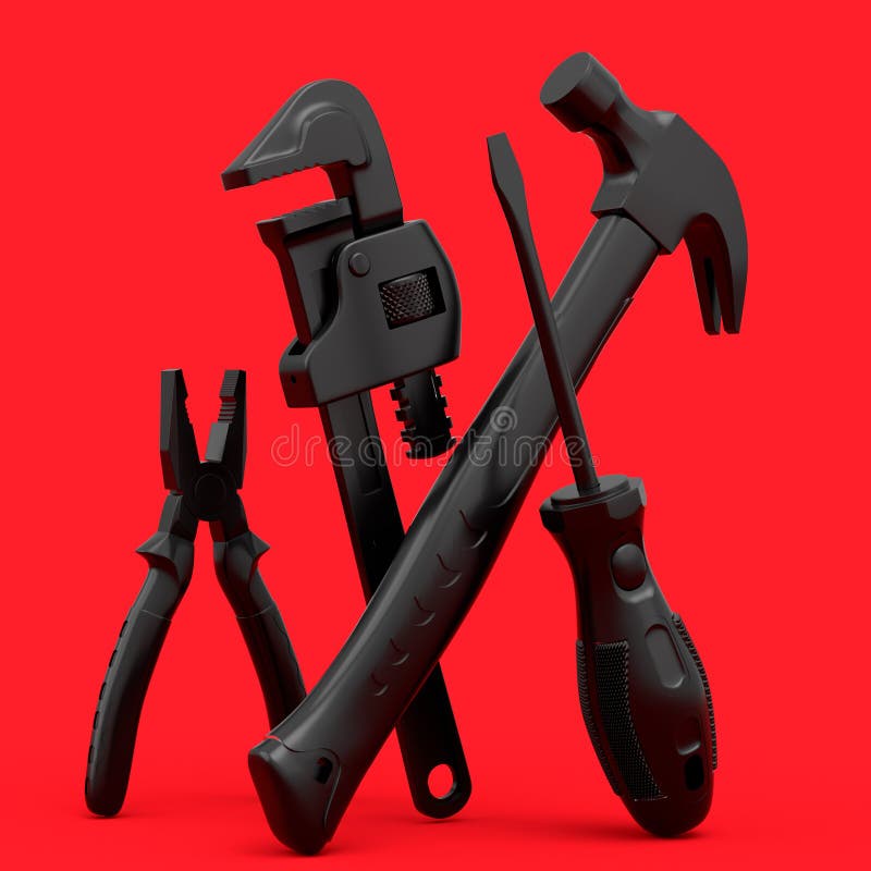 Top View of Monochrome Construction Tools for Repair on Red Background ...