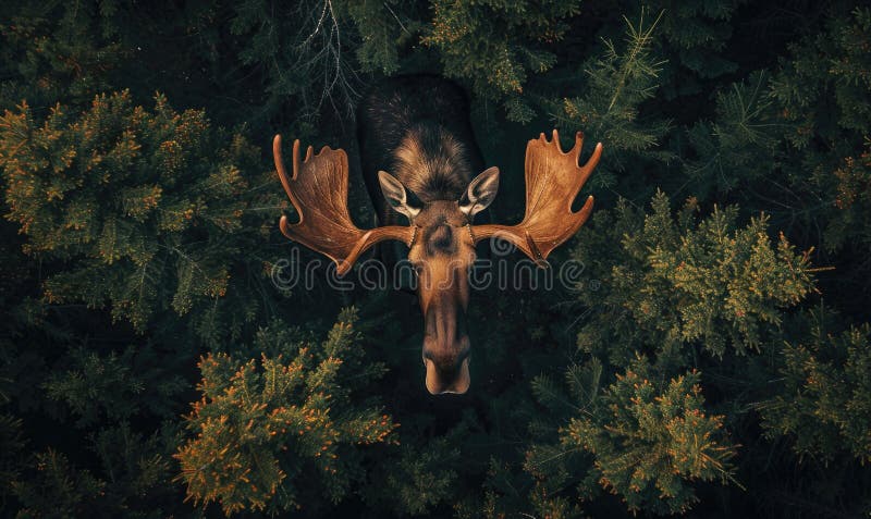 Top View of a Moose Standing at the Edge of a Forest Clearing Stock ...