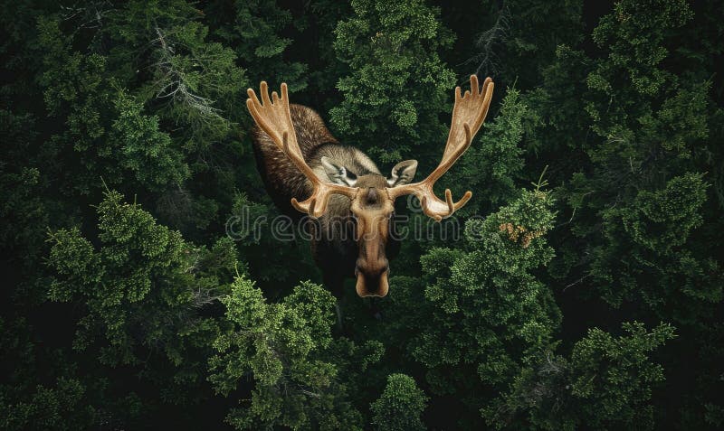 Top View of a Moose Standing at the Edge of a Forest Clearing Stock ...