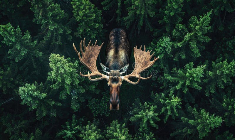 Top View of a Moose Standing at the Edge of a Forest Clearing Stock ...