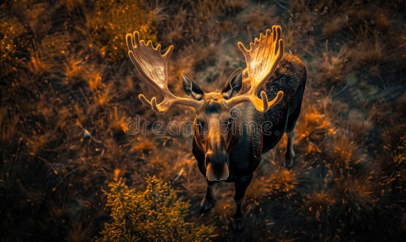 Top View of a Moose Standing at the Edge of a Forest Clearing Stock ...