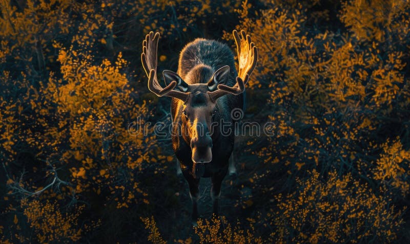 Top View of a Moose Standing at the Edge of a Forest Clearing Stock ...