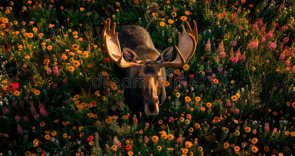 Top View of a Moose Standing at the Edge of a Forest Clearing Stock ...