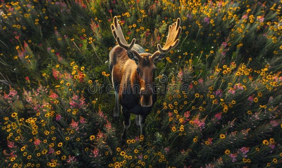 Top View of a Moose Standing at the Edge of a Forest Clearing Stock ...