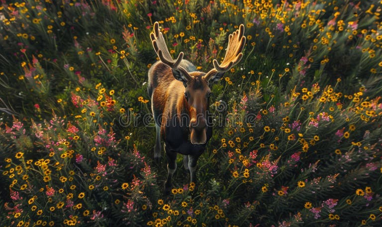 Top View of a Moose Standing at the Edge of a Forest Clearing Stock ...
