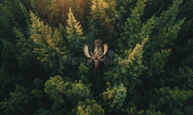 Top View of a Moose Walking through a Dense Forest Stock Photo - Image ...