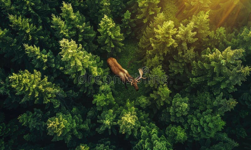 Top View of a Moose Walking through a Dense Forest Stock Photo - Image ...