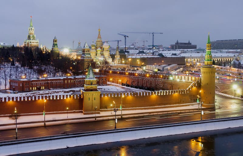 Top View Moscow River Moscow Kremlin Winter Night Stock Photos - Free ...
