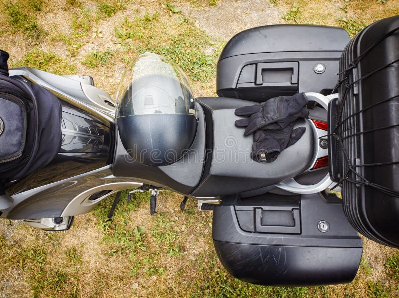 Top View of a Motorcycle in Travel Configuration Stock Photo - Image of ...