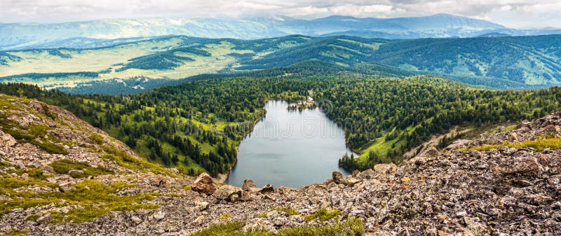 Top View of Mountain Lake and Mountain Ranges Stock Image - Image of ...