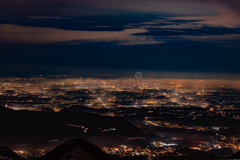 Top View from a Mountain at Night Stock Image - Image of valcava, night ...