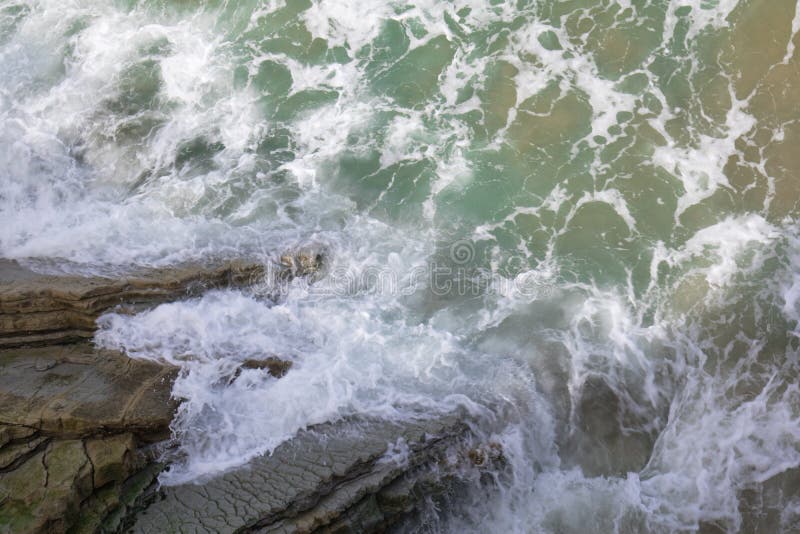Top View on Moving Sea Water with Waves and Foam, Texture Background ...
