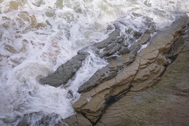 Top View on Moving Sea Water with Waves and Foam, Texture Background ...