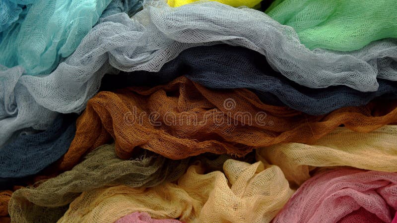 Top View of Multi Colored Gauze Fabric Placed on a Table. Flat Lay ...