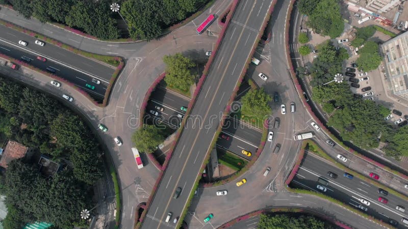 Top View of a Multilevel Traffic Intersection. Stock Footage - Video of ...