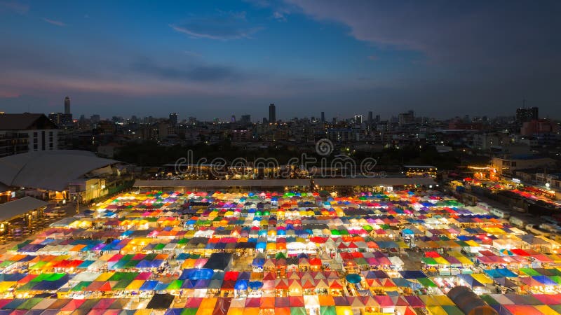 Top View of Multiple Colour Flea Market at Night Stock Photo - Image of ...