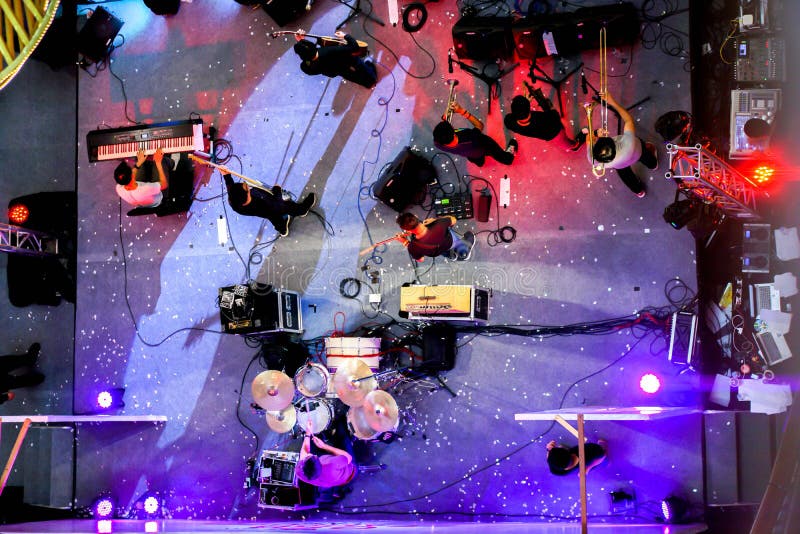 Top View of Music Band on Stage while Playing Concert in Pub Stock ...