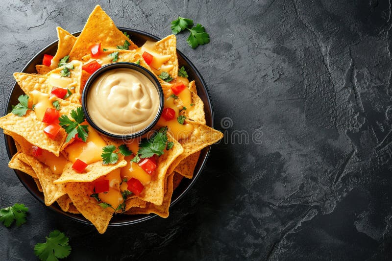 Top View of Nachos with Cheese Sauce. Generative AI Stock Illustration ...