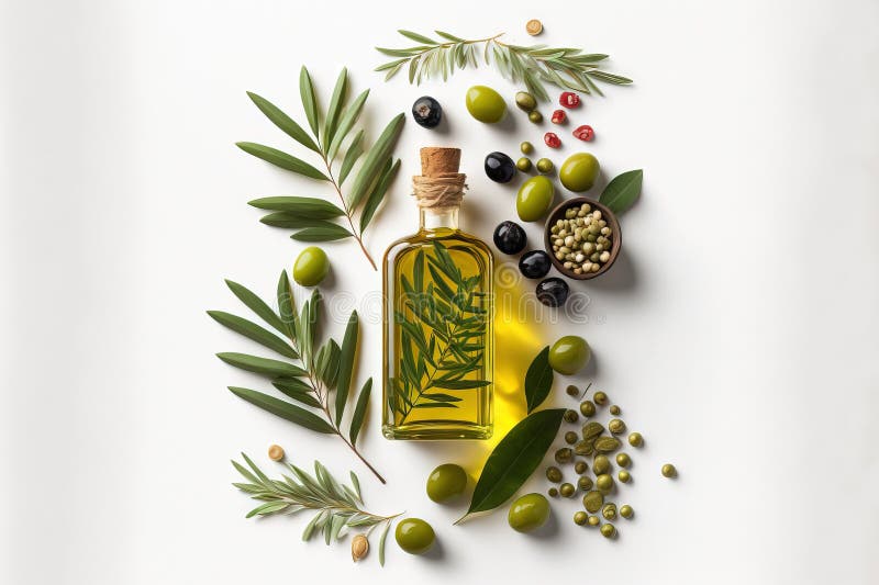 Top View of a Natural Spa Environment with Olives and Olive Oil Stock ...